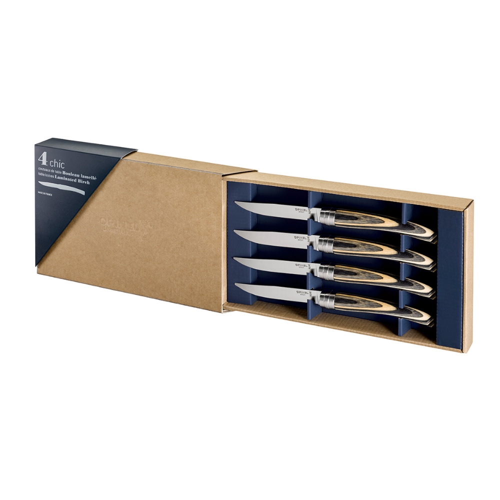OPINEL 4 Piece Table Chic Steak Knives 10cm - Birch