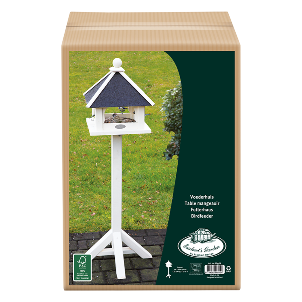 ESSCHERT DESIGN Freestanding Timber Bird Feeder - White