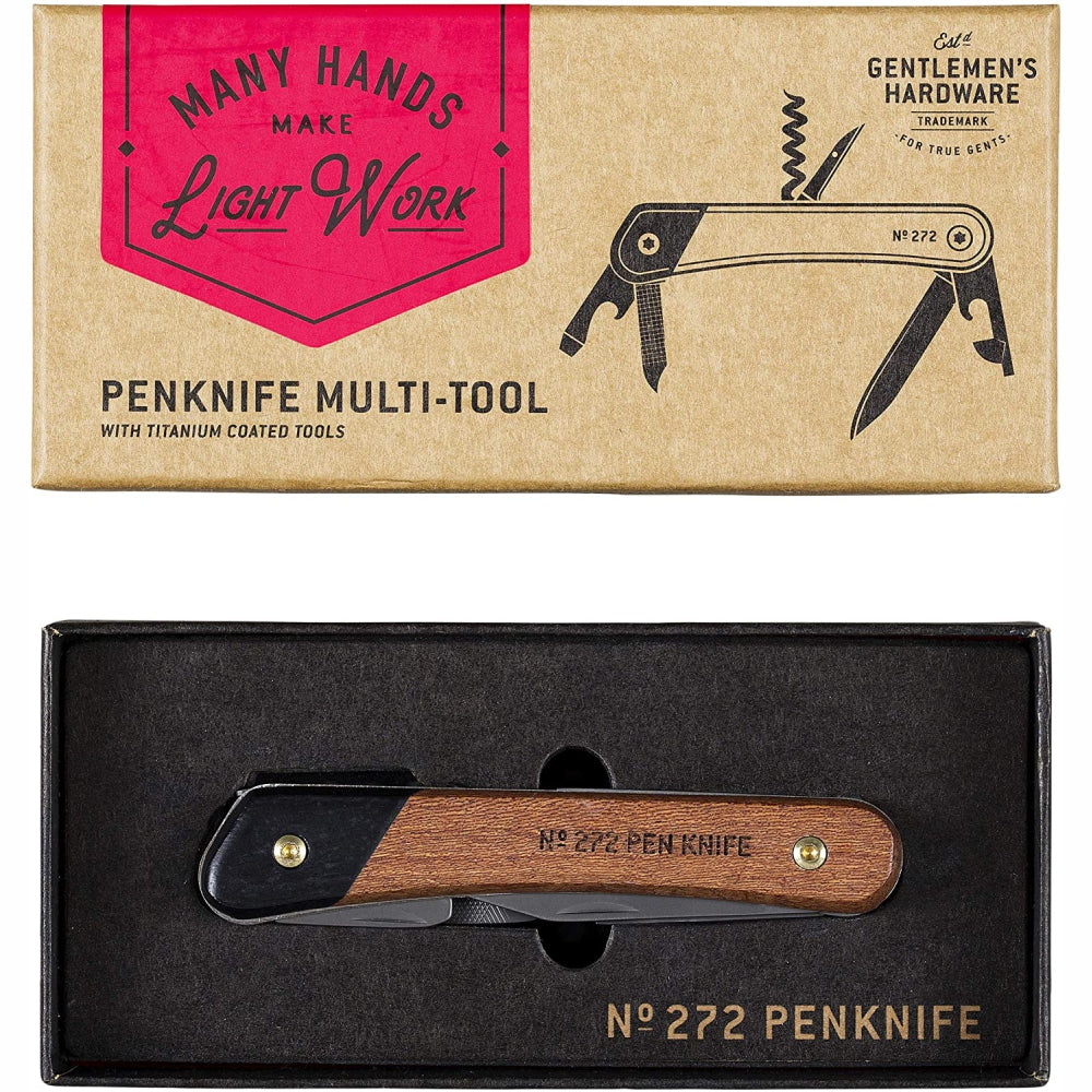GENTLEMENS HARDWARE Pen Knife Pocket Multi-Tool Wood Handle w/ Titaniu